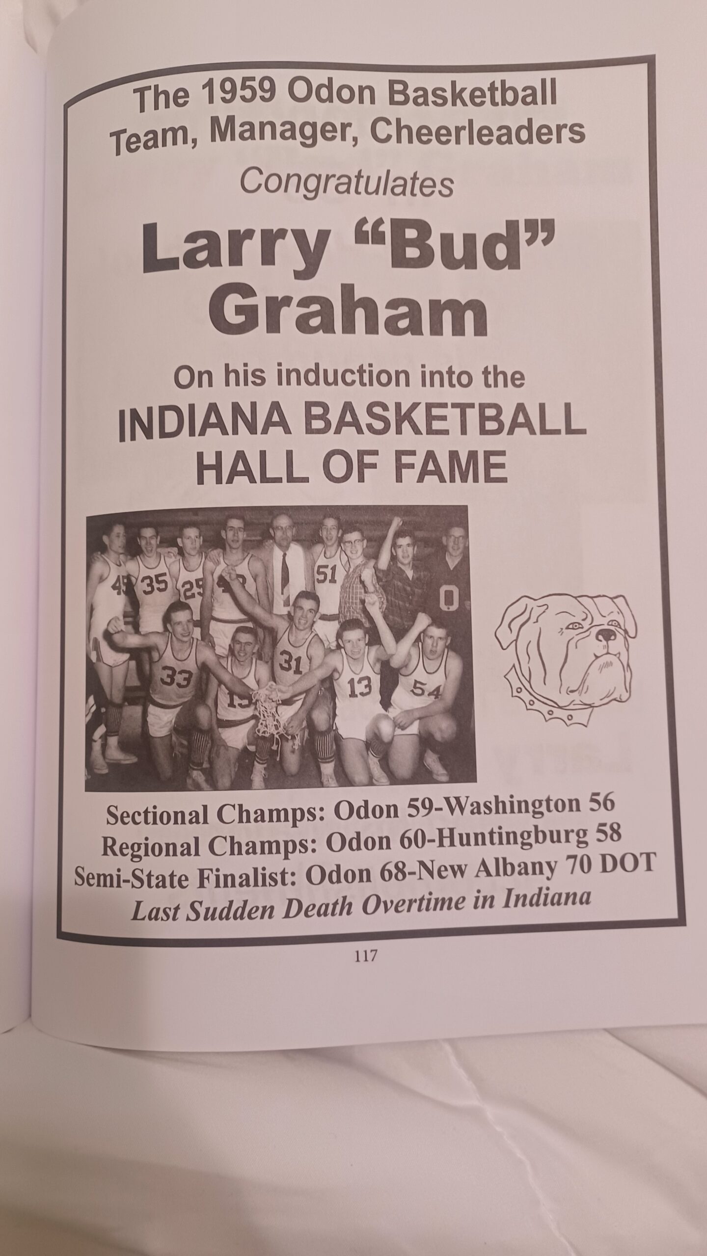 Larry "Bud" Graham inducted to Hall of Fame. Odon Bulldogs Sectional ...